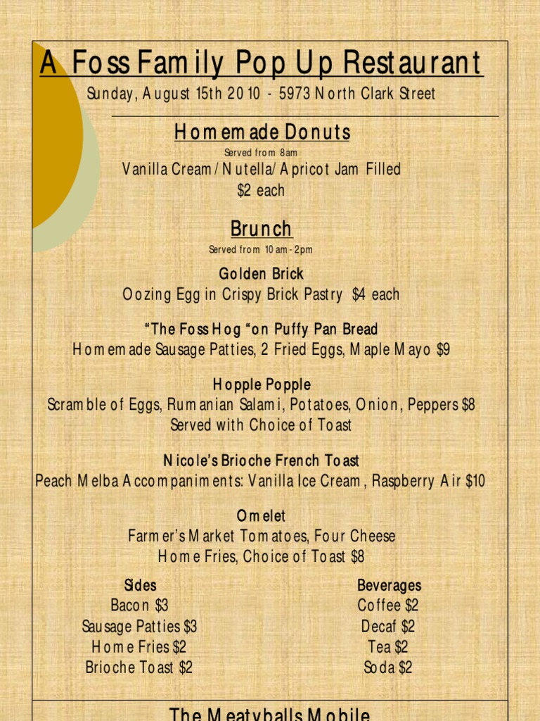 Pop Up Restaurant Menu | PDF