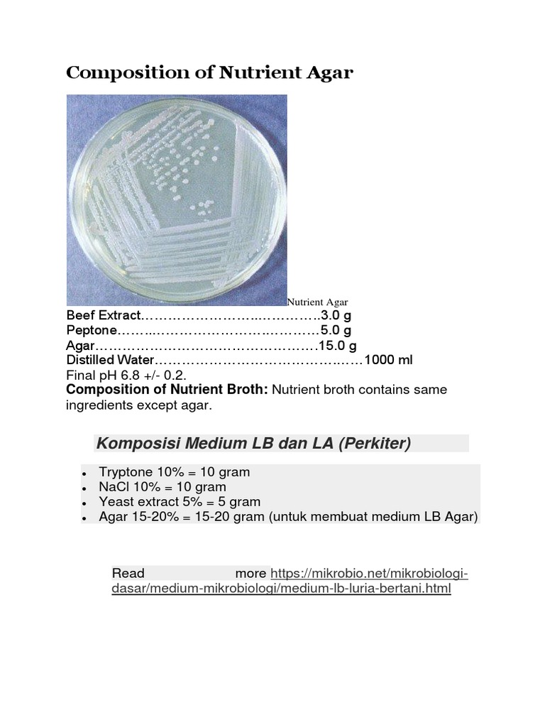 Composition of Nutrient Agar | PDF