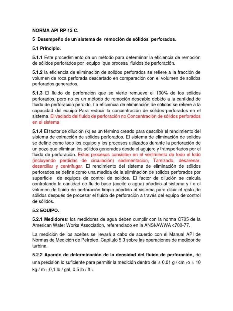 Norma API RP 13 C Clausula 5 | PDF | Volumen | Concentración