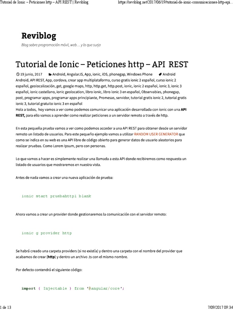 Tutorial de Ionic Peticiones HTTP API REST | PDF | Desarrollo web | Red mundial