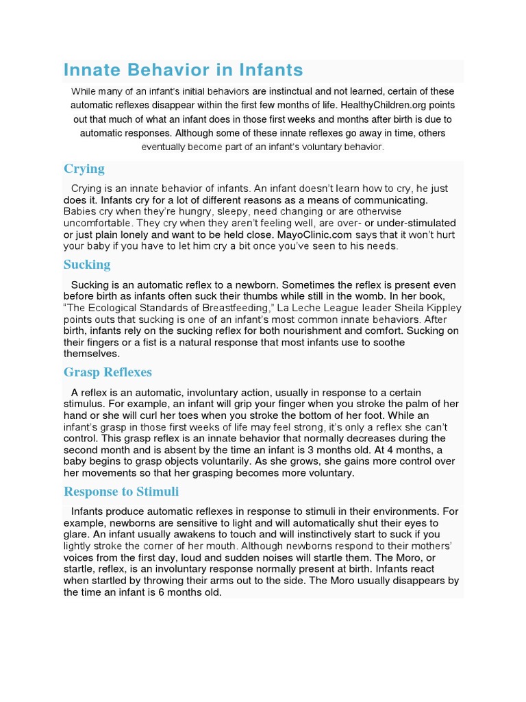 Innate Behavior in Infants | PDF | Infants | Childhood
