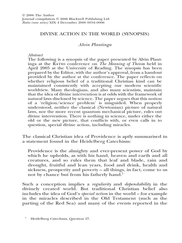 PLANTINGA, Alvin. Divine Action in The World | PDF | Determinism | Miracle