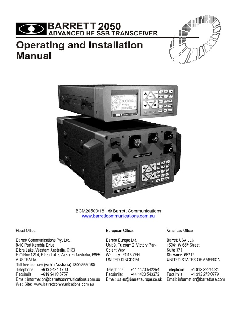 Barrett 2050 Operation Installation User Manual PDF | PDF | Radio ...