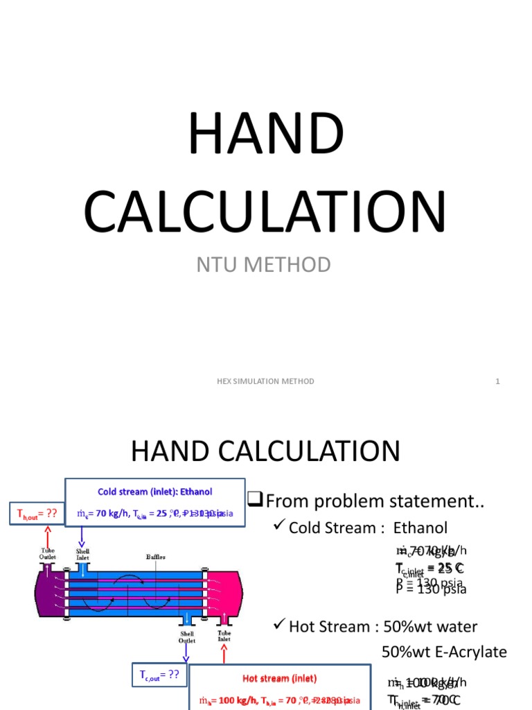 Hand Calculation: Ntu Method | PDF | Heat Capacity | Heat