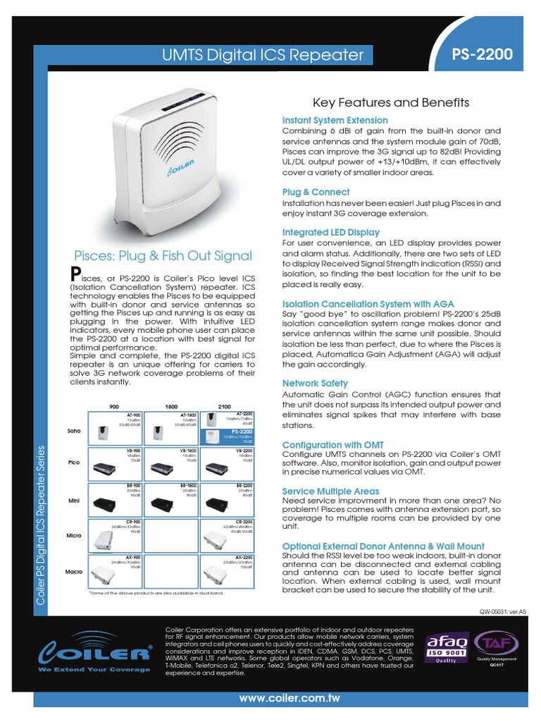 PS-2200: 3G ICS Repeater Overview | PDF | Antenna (Radio) | Gsm