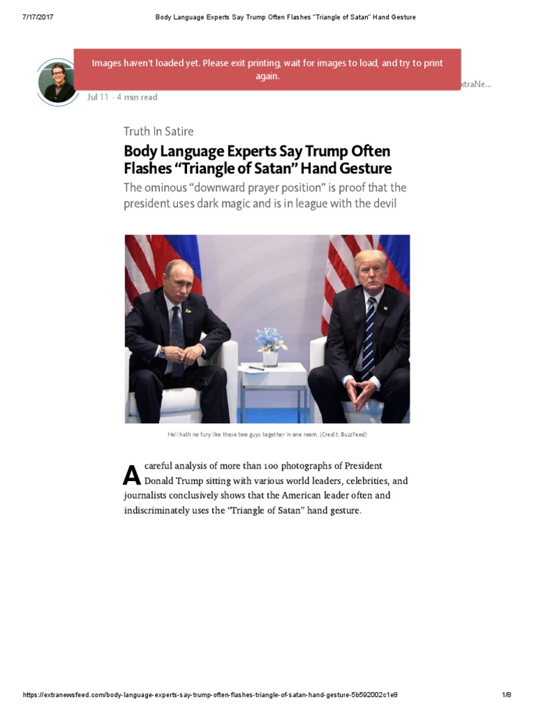 Body Language Experts Say Trump Often Flashes "Triangle of Satan" Hand ...