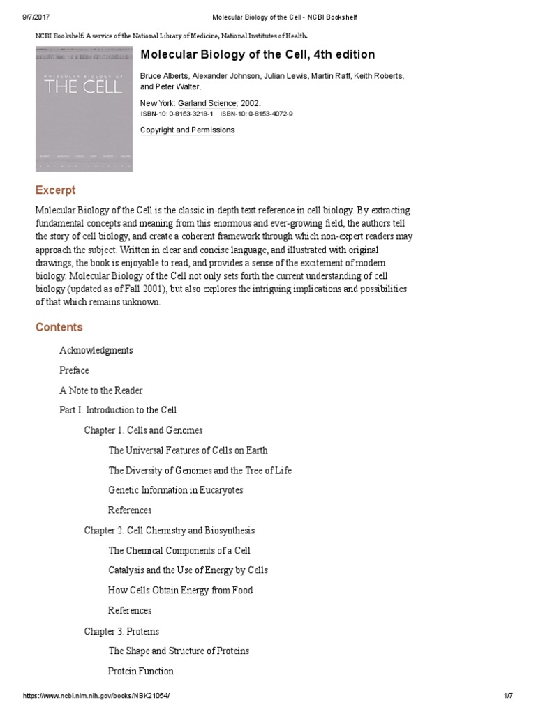 Molecular Biology of The Cell - NCBI Bookshelf | PDF | Cell (Biology ...