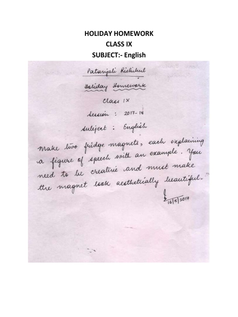 Holiday Homework Class Ix SUBJECT:-English | PDF