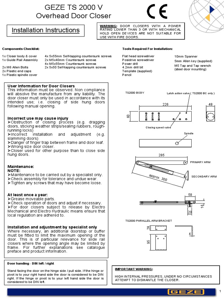 1004 GEZE TS2000 V Fitting Instructions | PDF | Door | Screw