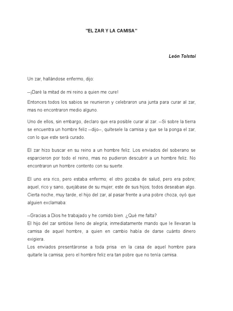 "El Zar Y La Camisa": León Tolstoi | PDF
