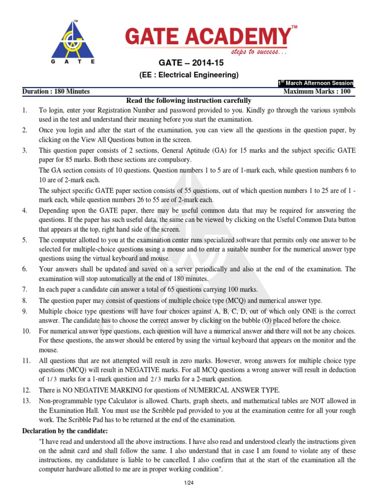 Gate EE 2014 Question Paper PDF | PDF | Capacitor | Electromagnetism