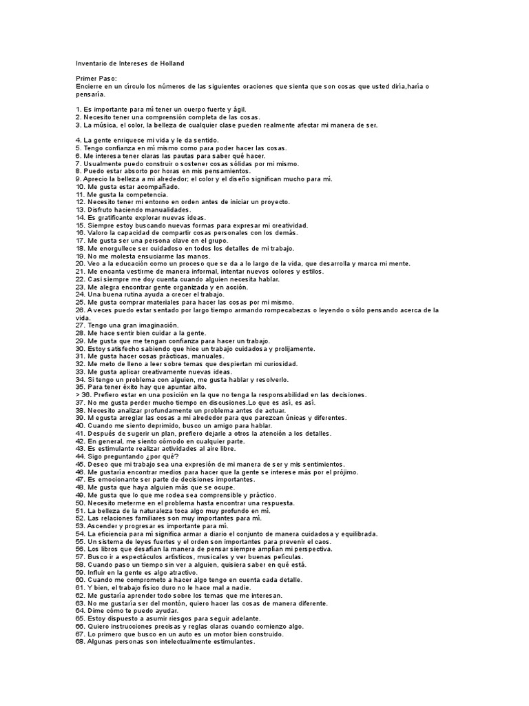 Inventario de Intereses de Holland | PDF | Creatividad | Toma de decisiones