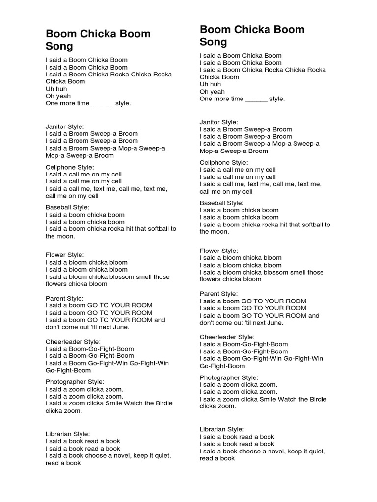 Boom Chicka Boom Song | PDF | Sports