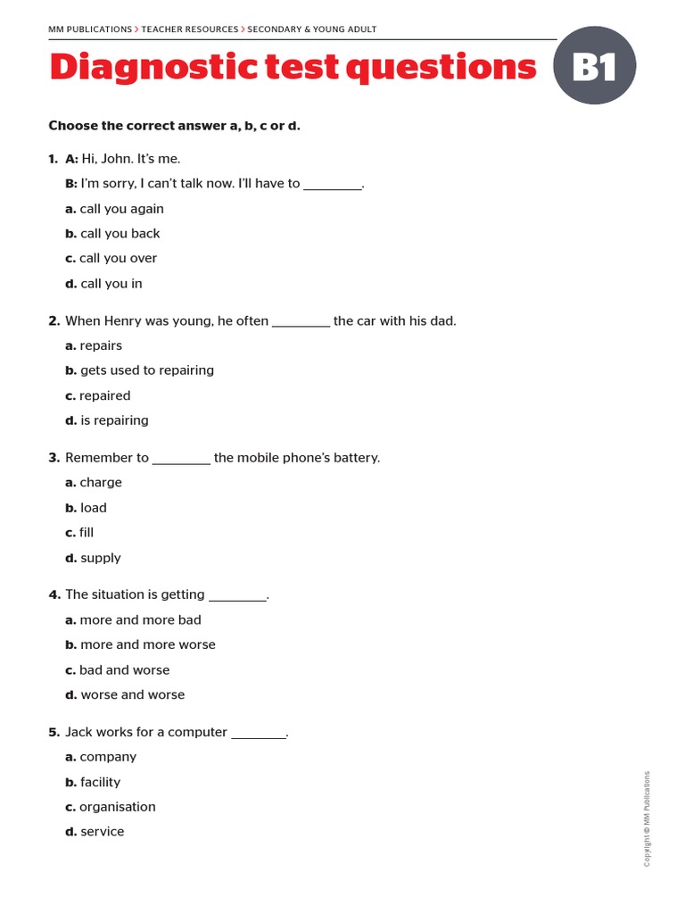 Diagnostic Test Questions | PDF
