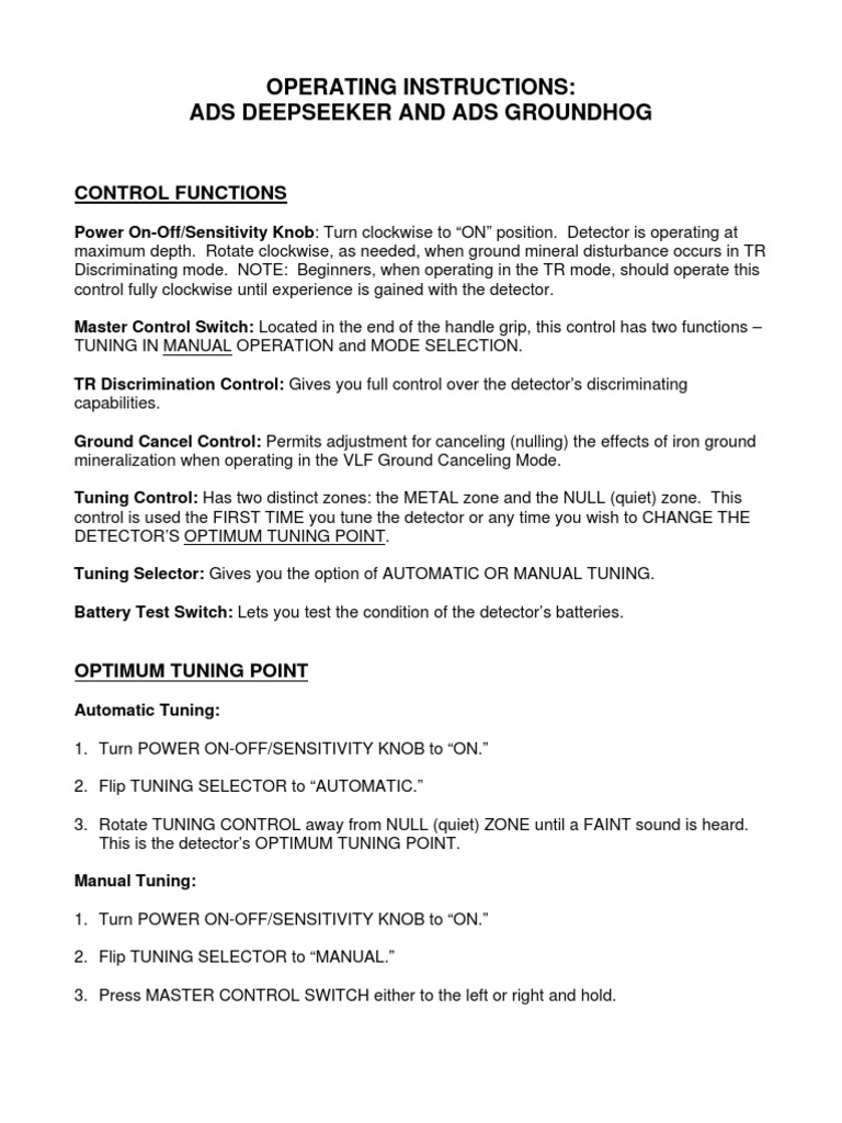 ADS Deep Seeker Groundhog | PDF | Metal Detector | Electrical Engineering