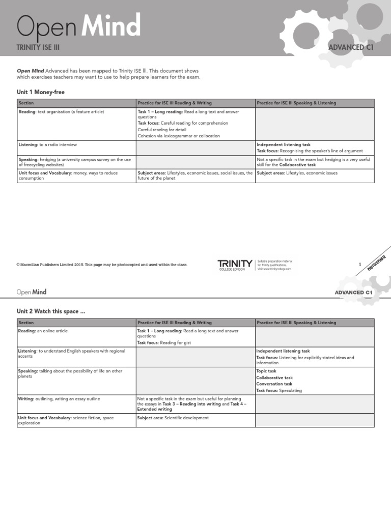 Trinity Open Mind Mapping Advanced C1 ISE LLL | PDF | Reading ...
