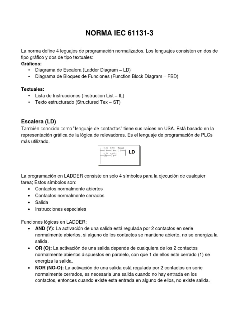 Norma Iec 61131-3 | PDF | Lenguaje de programación | Puerta lógica