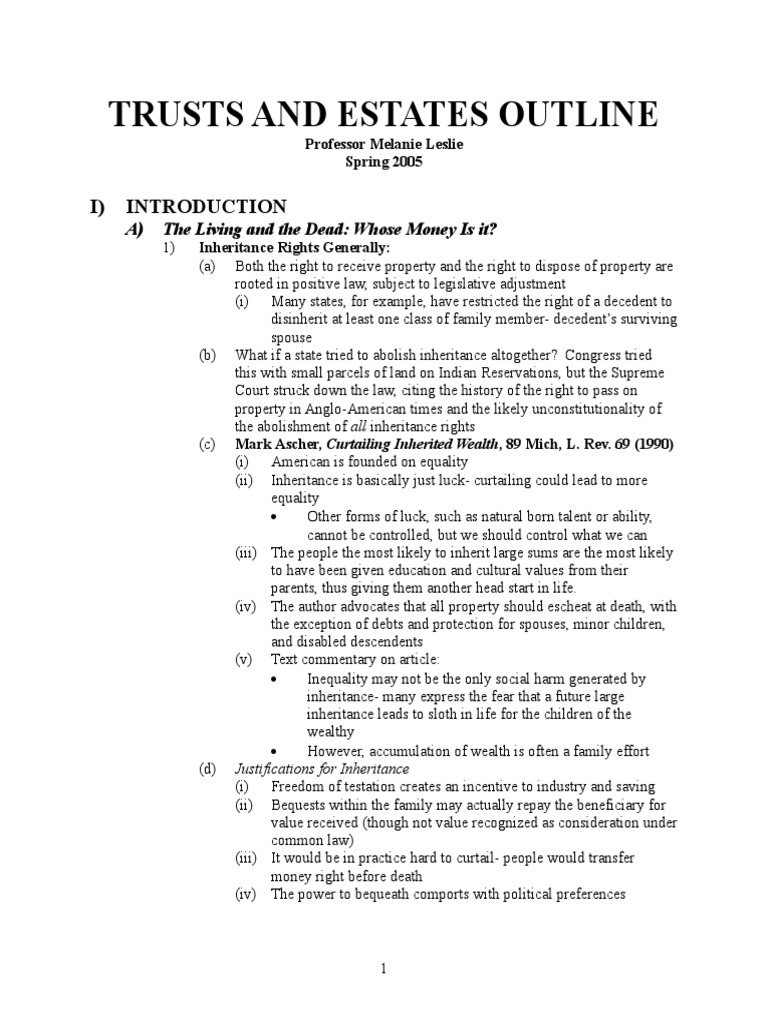 Trusts and Estates Outline | PDF | Will And Testament | Probate