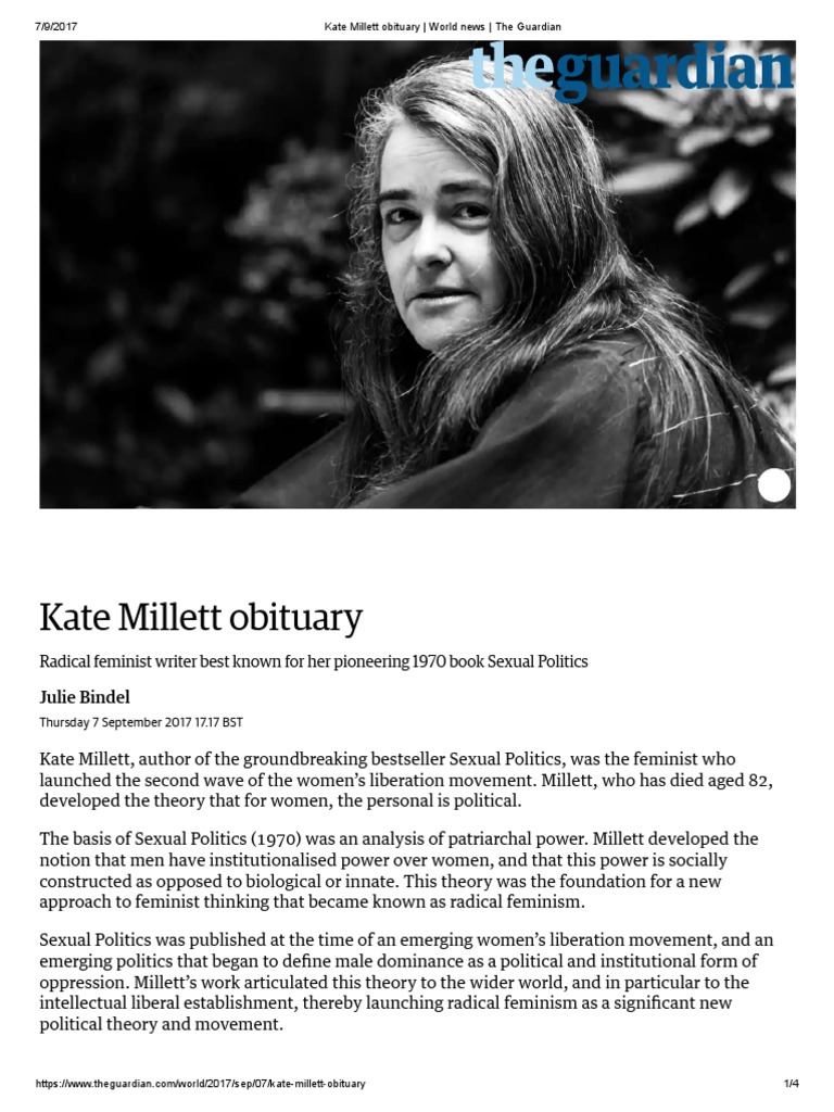 Kate Millett Obituary | PDF | Feminism | Gender Studies