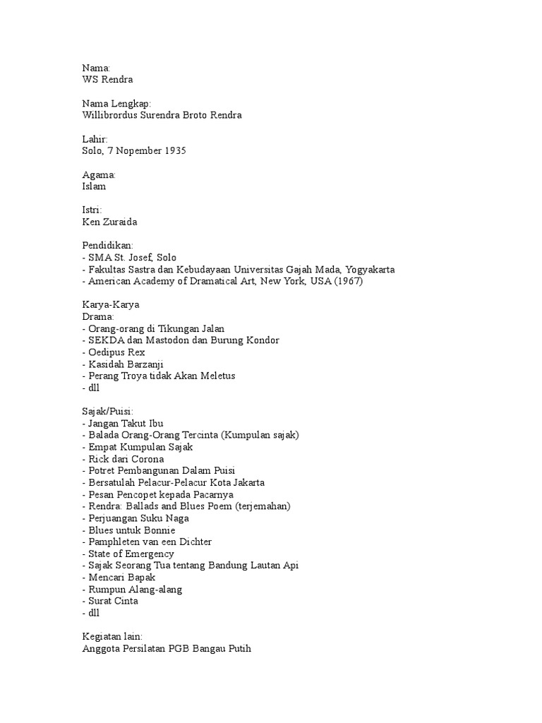 Sajak Ws Rendra | PDF | Seni | Dewasa Muda