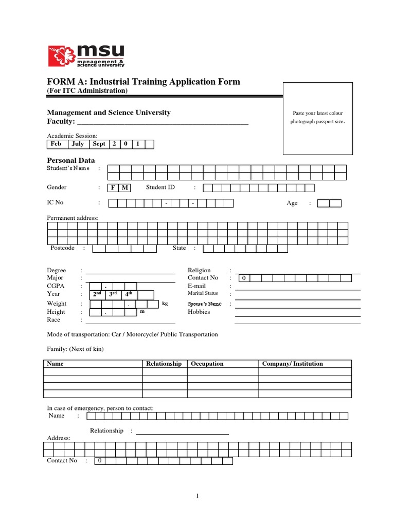 FORM A: Industrial Training Application Form | PDF | Academia | Further ...