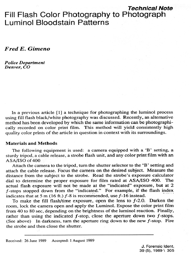 Fill Flash Color Photography To Photograph Luminol Bloodstain Patterns ...