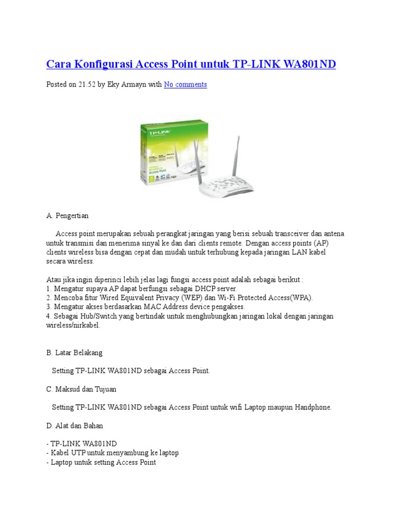 Panduan Konfigurasi TP-LINK WA801ND | PDF | Komputer