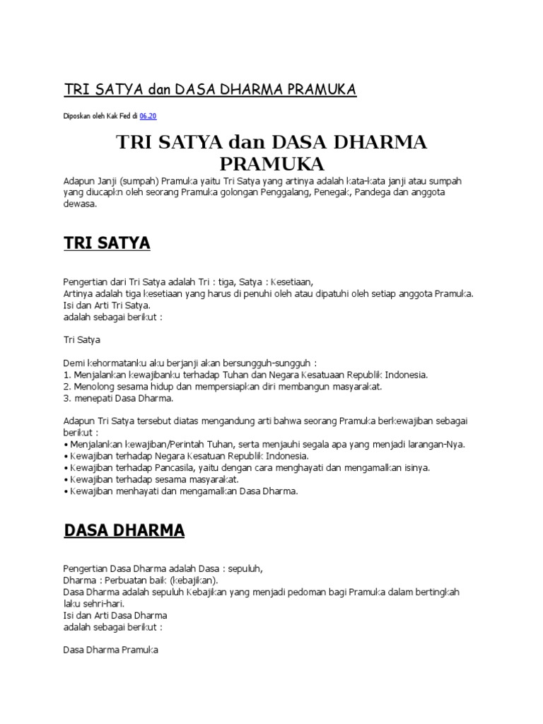 Tri Satya Dan Dasa Dharma Pramuka | PDF