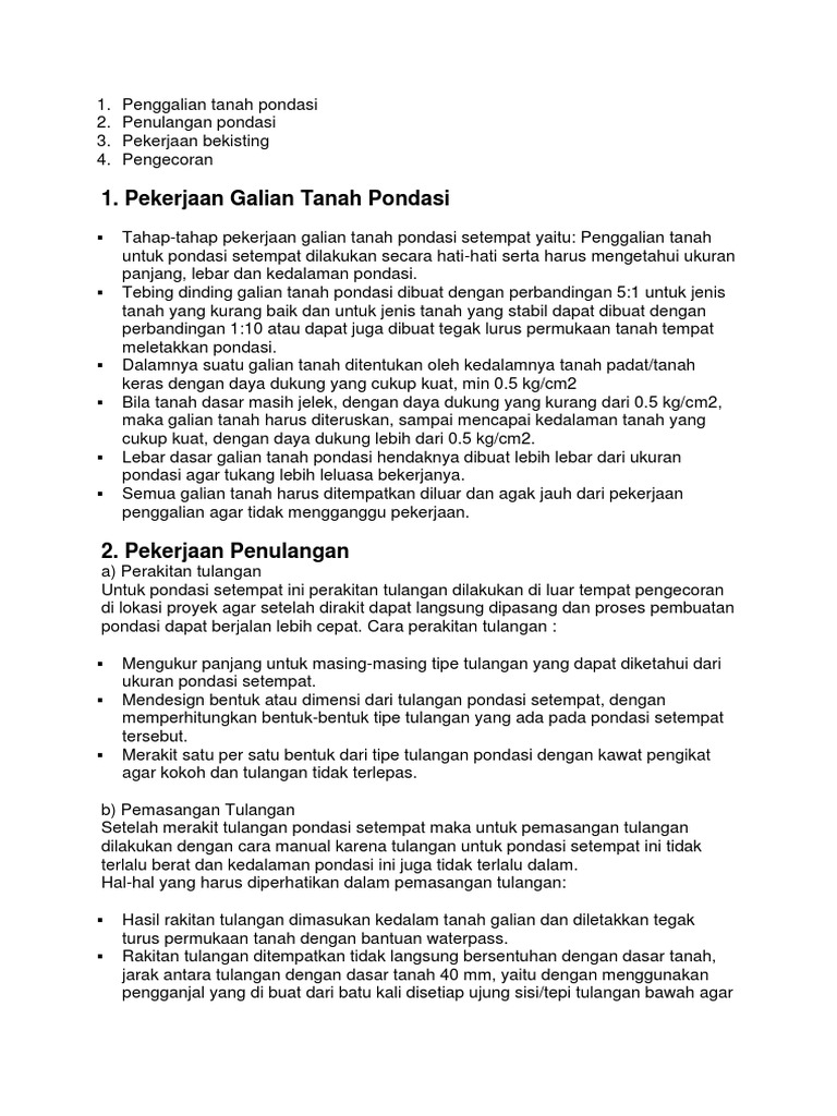 Metode Kerja Pondasi Tapak | PDF