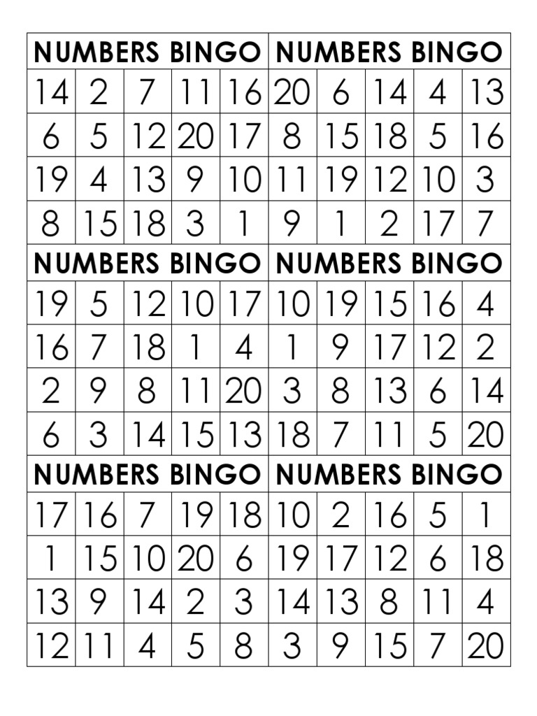 Numbers Bingo Portrait | PDF