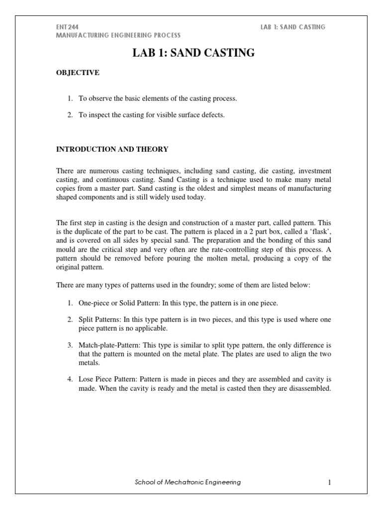 Sand Casting | PDF | Casting (Metalworking) | Foundry
