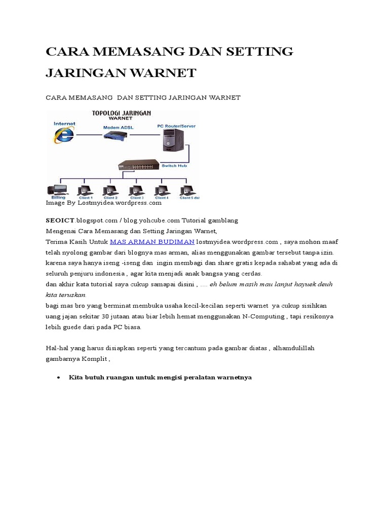 Cara Memasang Dan Setting Jaringan Warnet | PDF