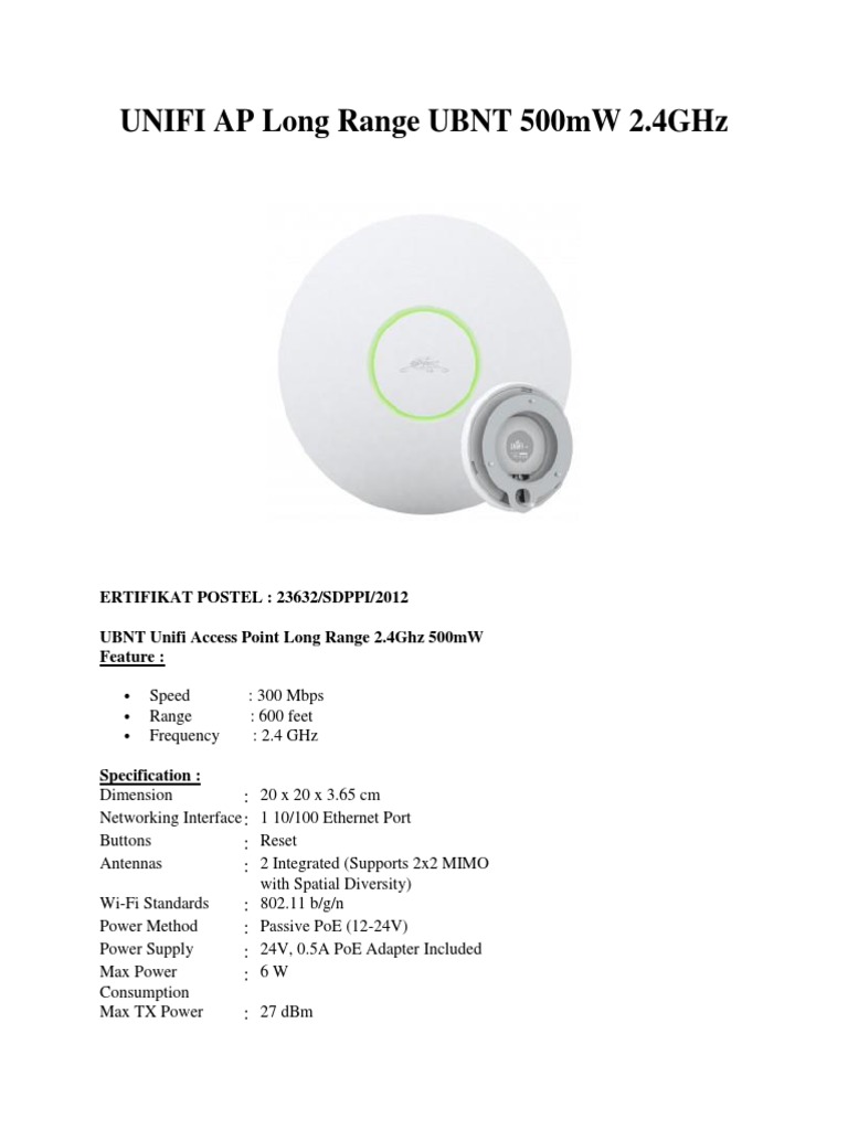 Unifi AP Long Range Ubnt 500mw 2 | PDF