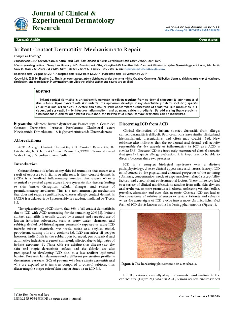 Irritant Contact Dermatitis Mechanisms To Repair 2155 9554.1000246 ...