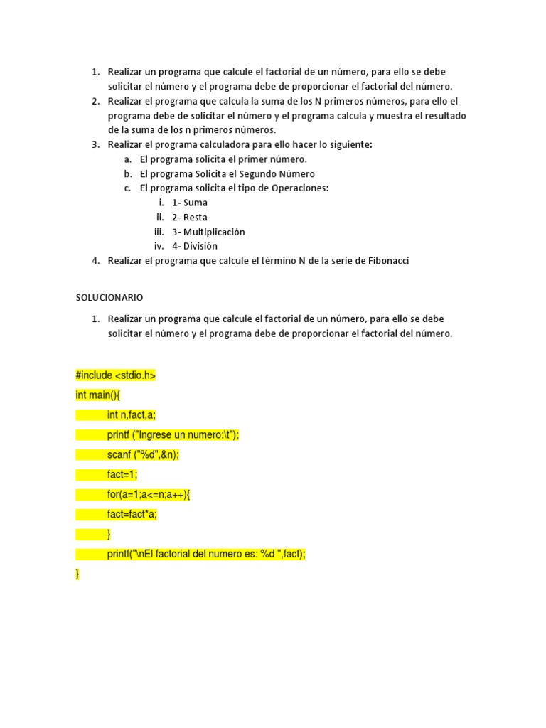 Realizar Un Programa Que Calcule El Factorial de Un Número | PDF ...