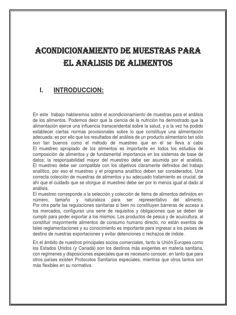 Acondicionamiento De Muestras Para El Analisis De Alimentos Pdf