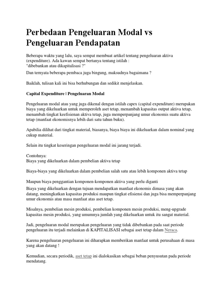 Perbedaan Pengeluaran Modal Vs Pengeluaran Pendapatan | PDF