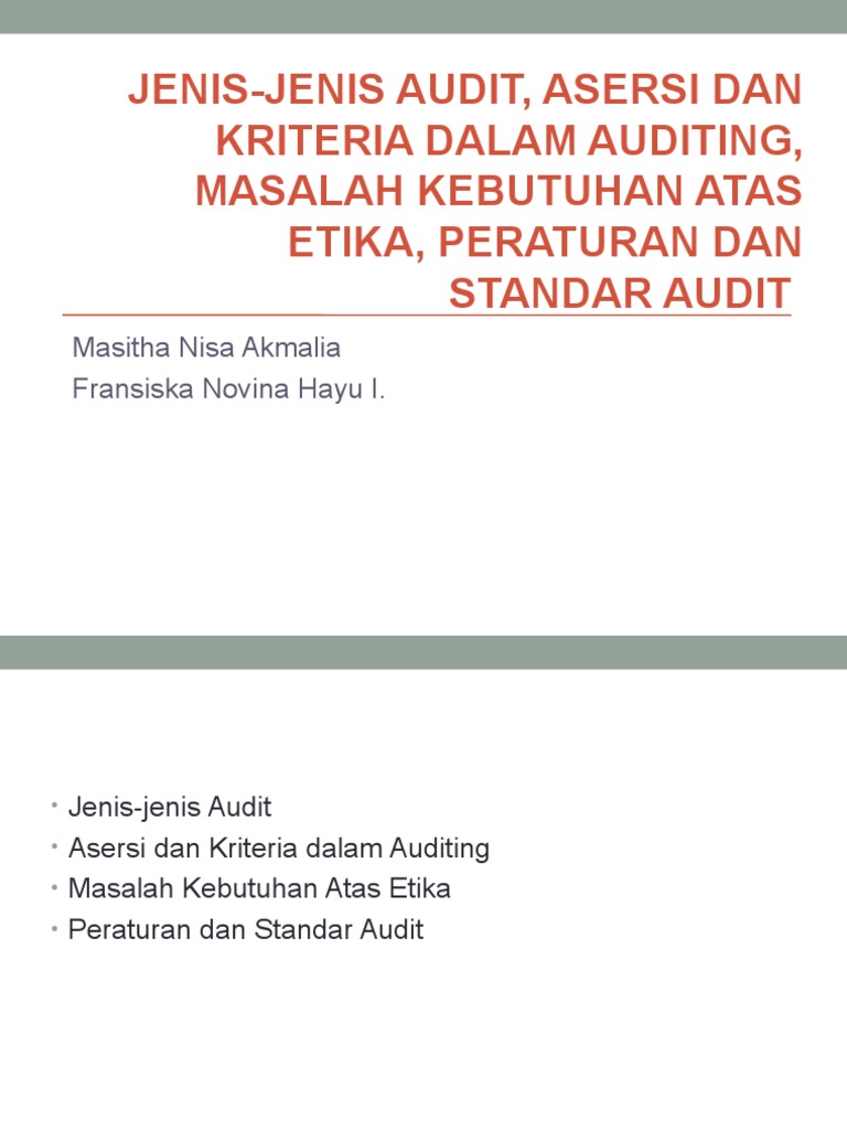 Jenis-Jenis Audit, Asersi Dan Kriteria Dalam Auditing FIX | PDF