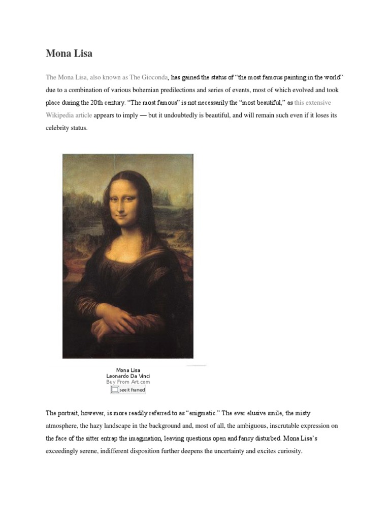 Mona Lisa | PDF | Leonardo Da Vinci | Portrait