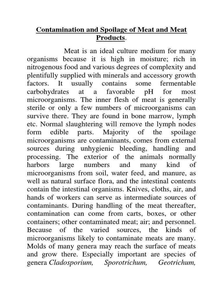 Contamination and Spoilage of Meat and Meat Products | PDF ...
