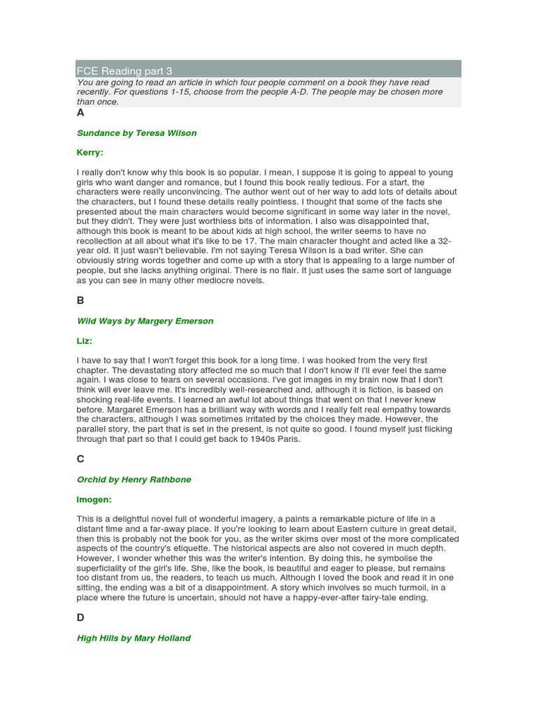 FCE Reading Part 3 | PDF | Leisure