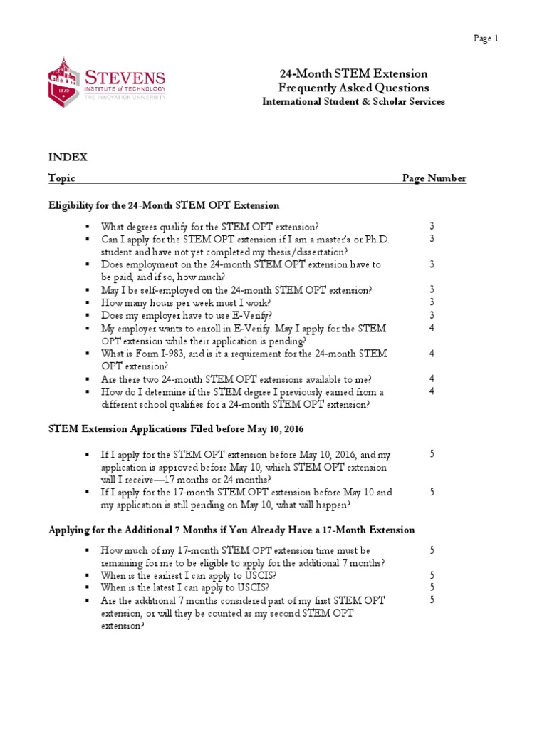 STEM OPT FAQ by Stevens Institute of Technology | PDF | E Verify ...