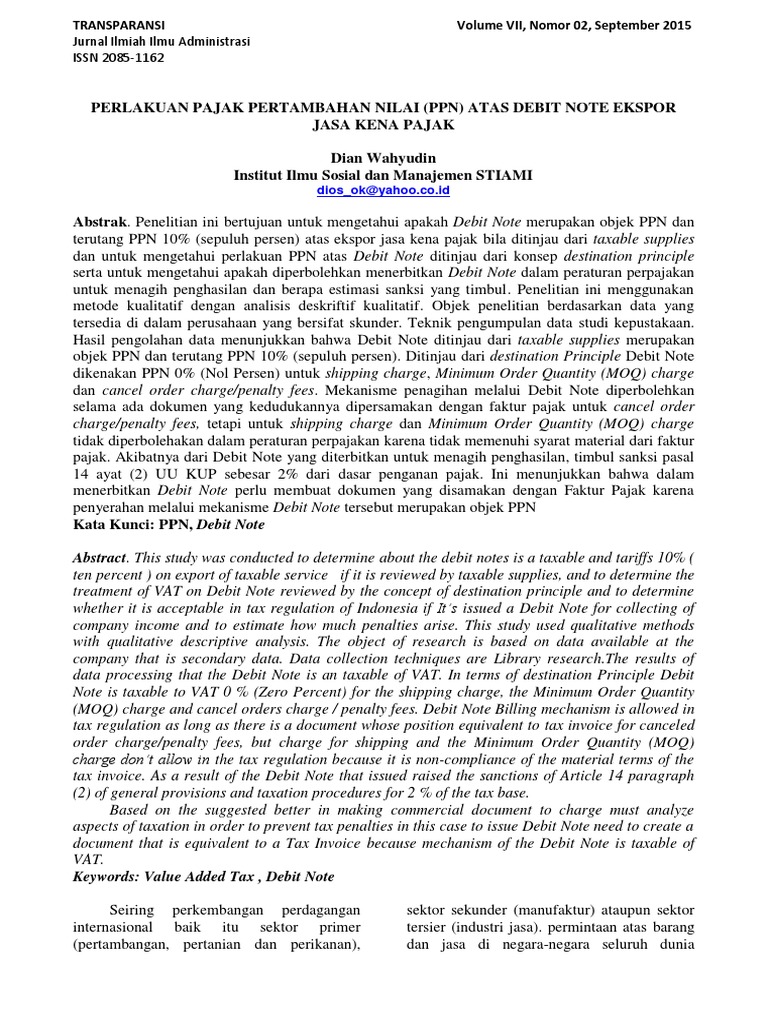 Perlakuan Pajak Pertambahan Nilai PPN Atas Debit Note Eksp | PDF