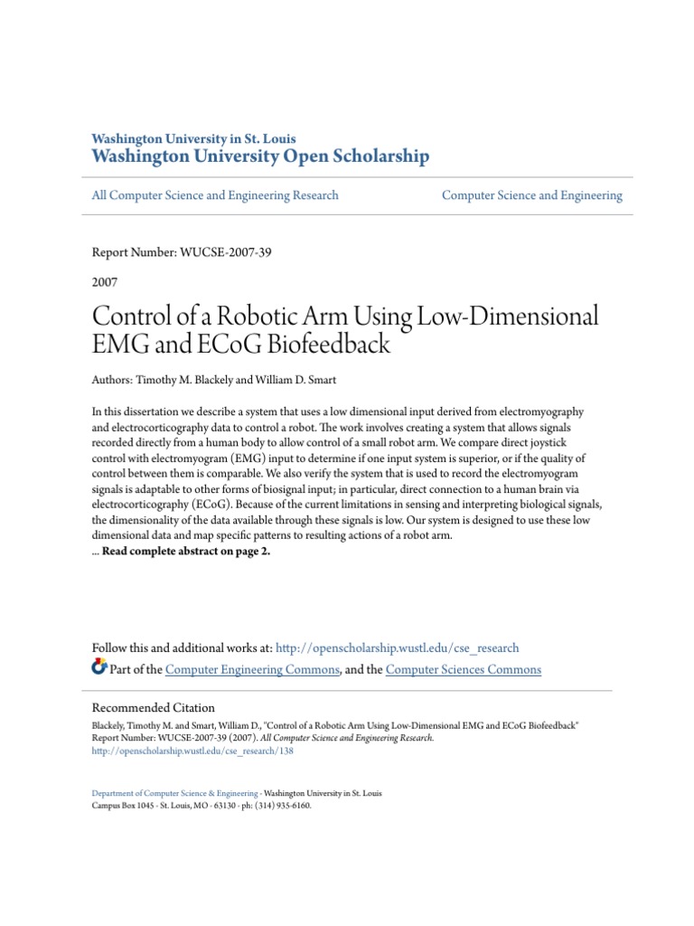 Control of A Robotic Arm Using ECG | PDF | Electromyography | Brain
