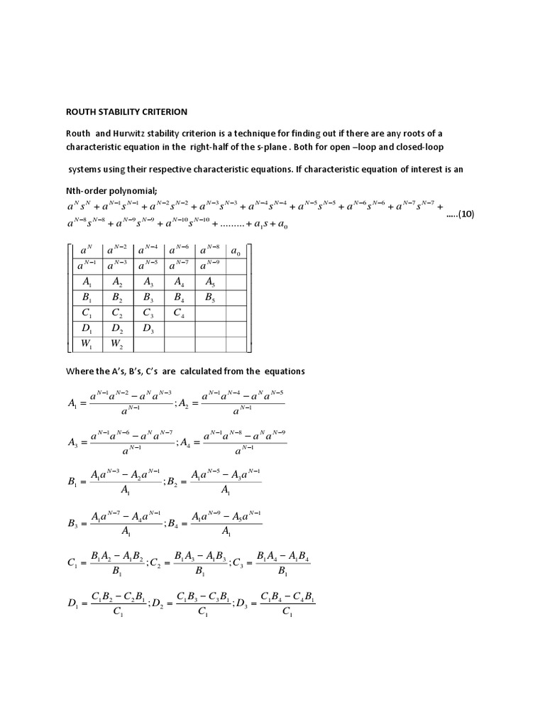 Assessing System Stability Using the Routh-Hurwitz Criterion | PDF ...