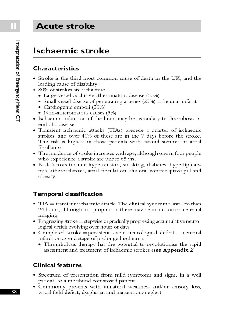 Ischaemic Stroke Overview and CT Findings | PDF | Stroke | Ischemia