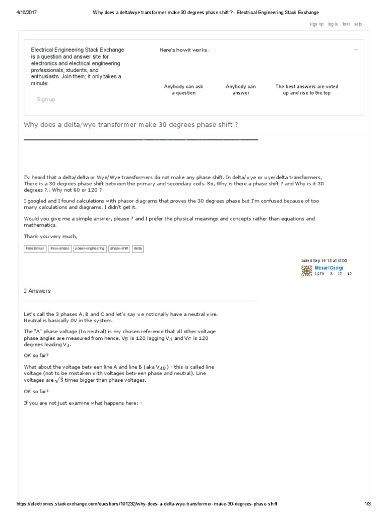 Why Does A Delta - Wye Transformer Make 30 Degrees Phase Shift - Electrical Engineering Stack ...