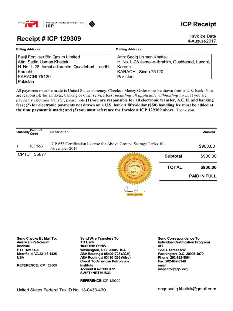 Icp Receipt - Icp 129309 | PDF | Invoice | Cheque