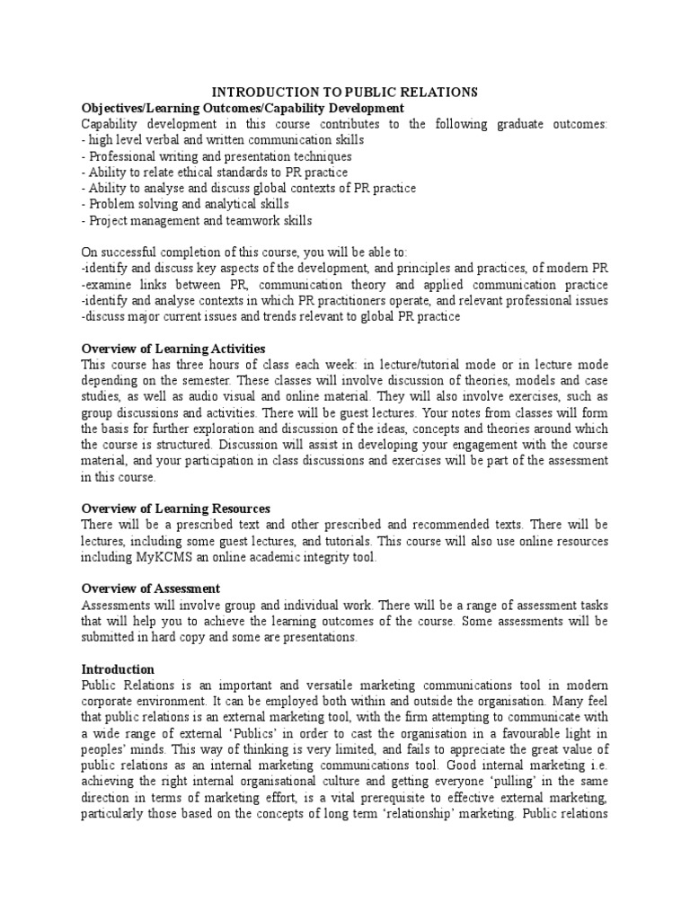 Introduction to Public Relations Overview | PDF | Public Relations ...