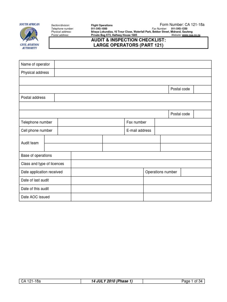 CA121 18audit Checklist | PDF | Quality Assurance | Audit